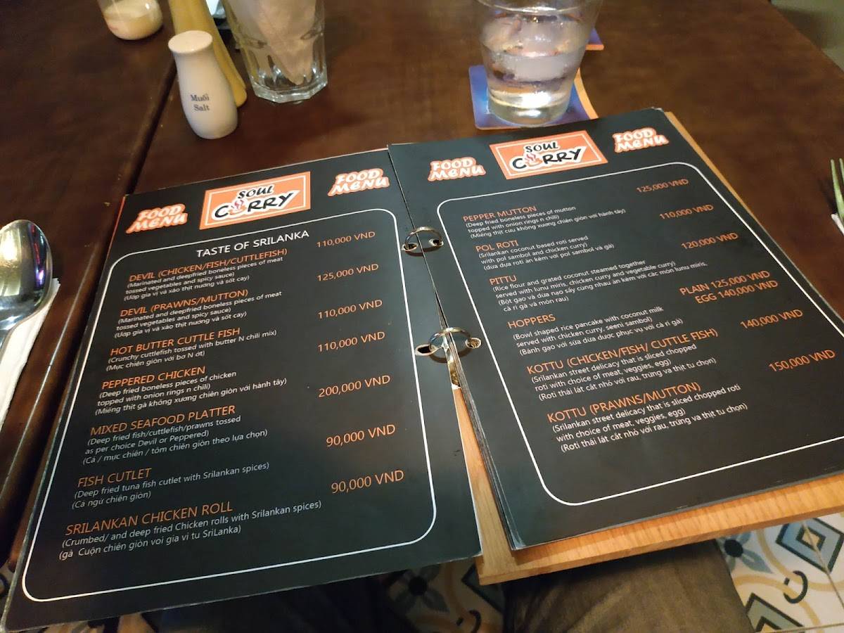 Menu at Soul Curry restaurant, Ho Chi Minh City