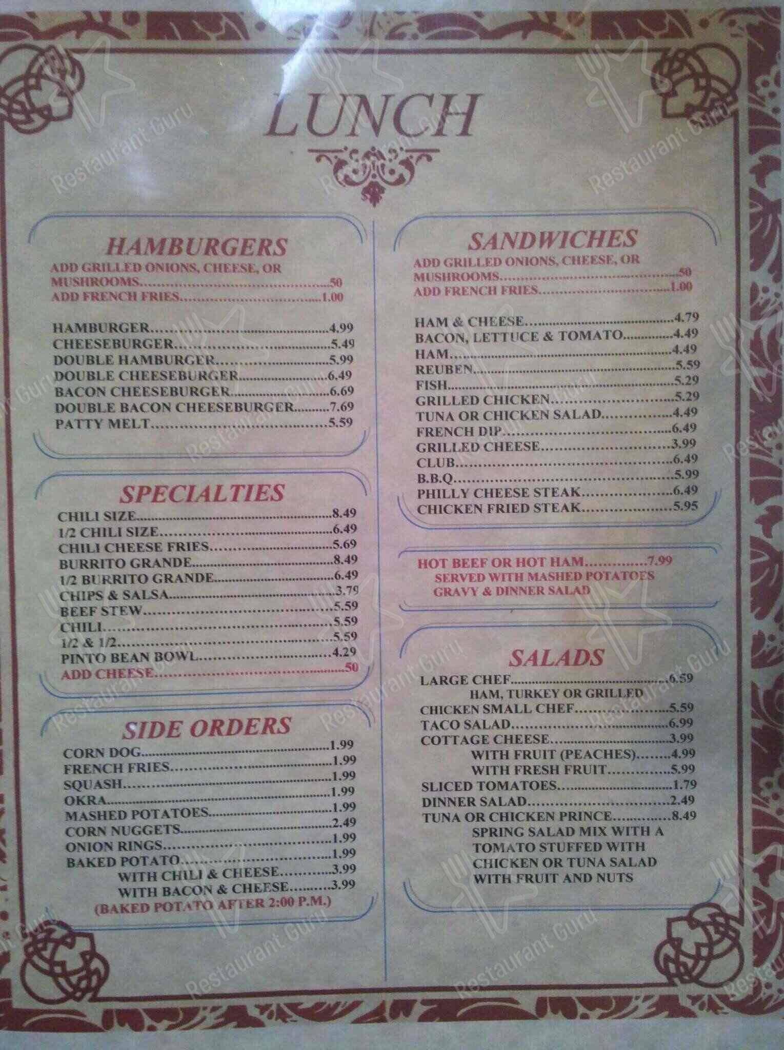 Menu at South Park Restaurant, Clarksville, S Rogers St