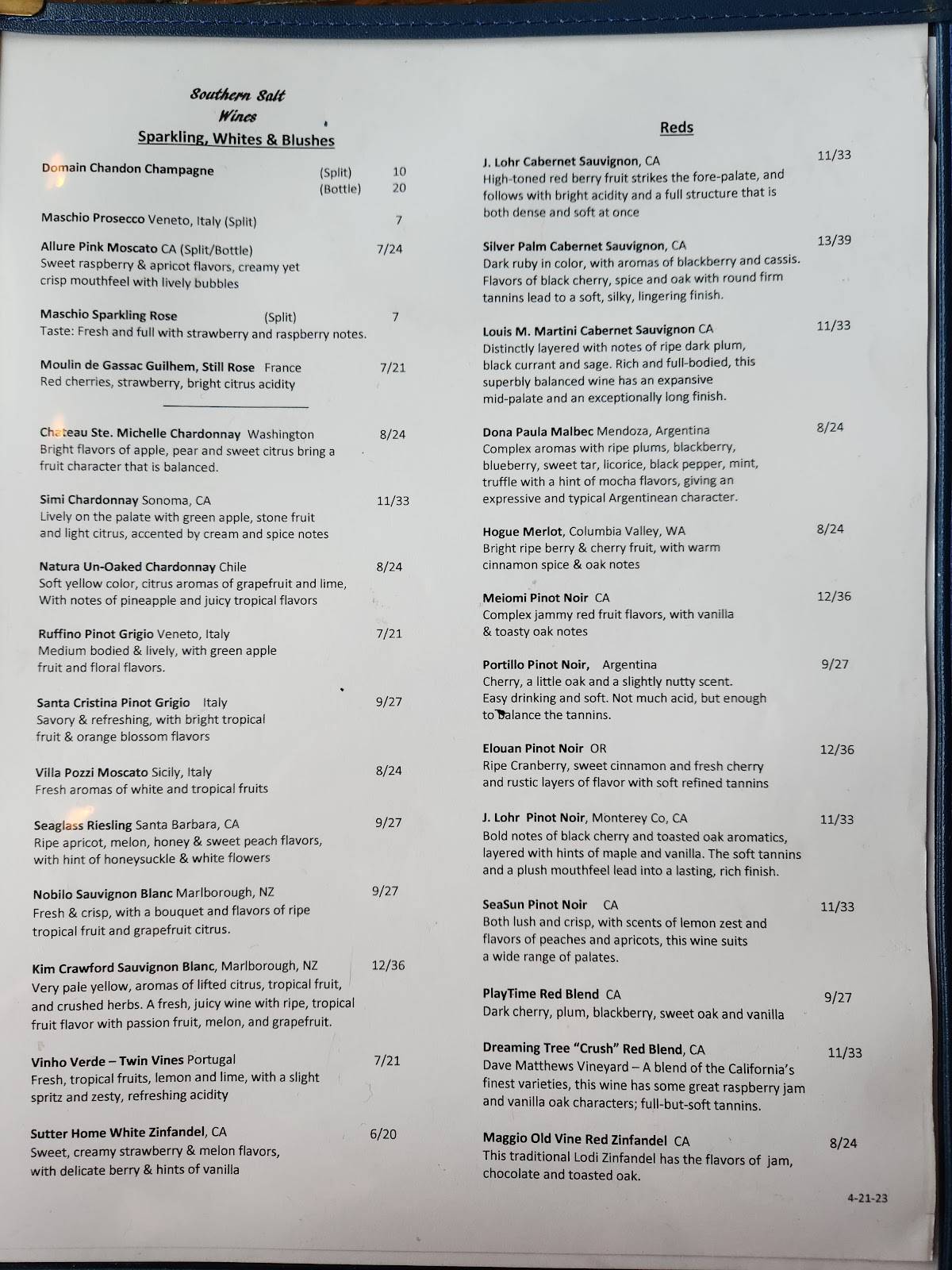 Menu at Southern Salt Seafood Company and Waterfront Restaurant ...