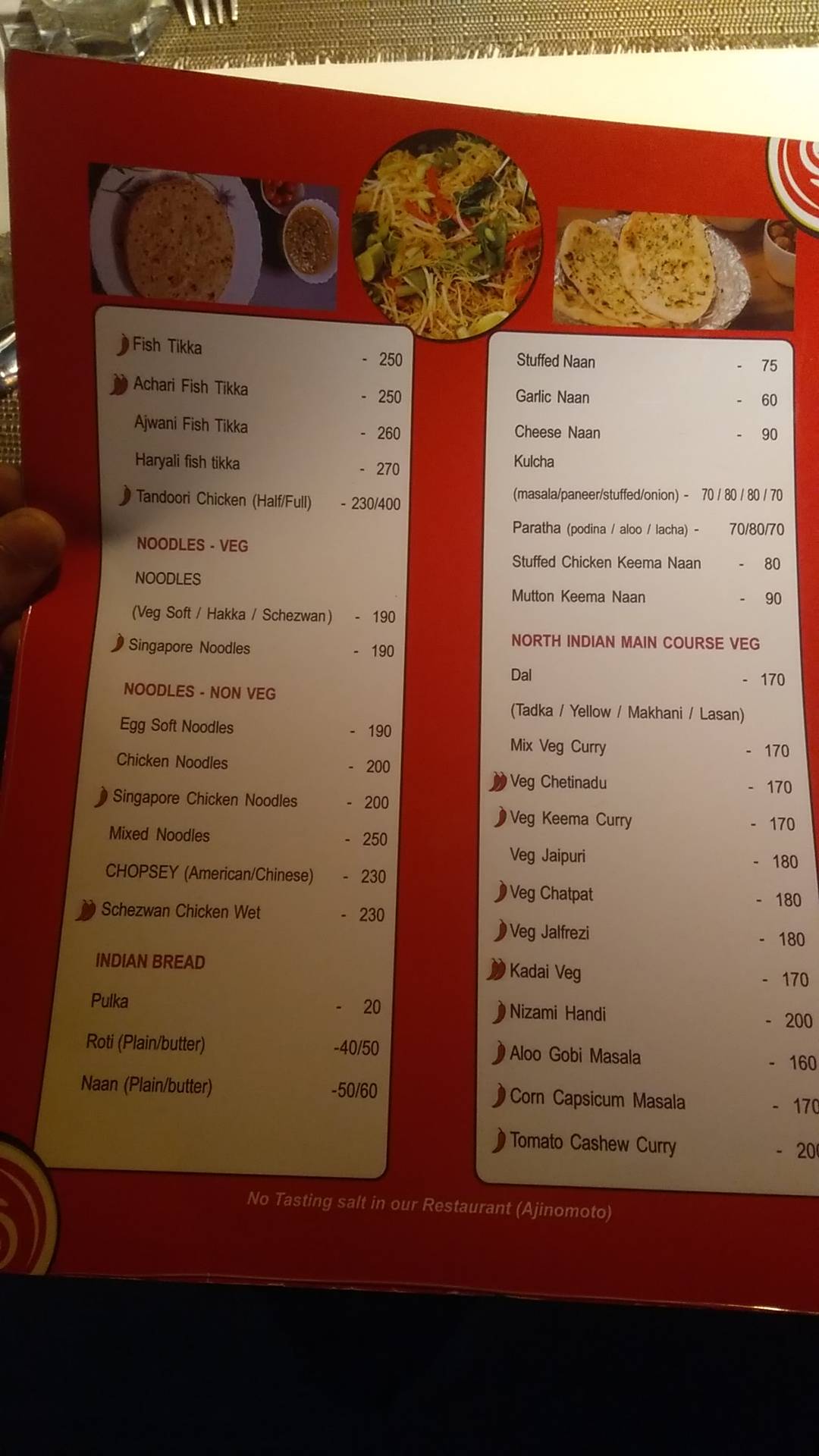 Menu at Southern Spice, Rajahmundry