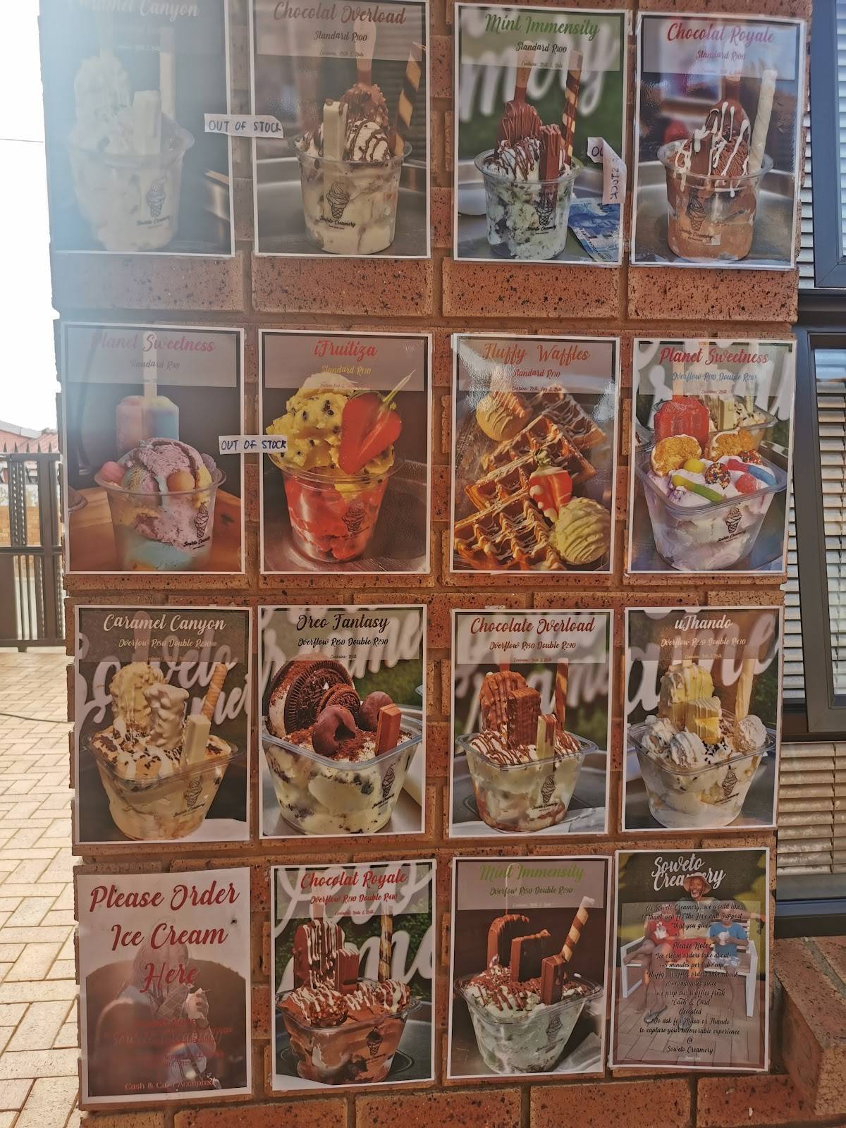 Menu at Soweto Creamery, Soweto