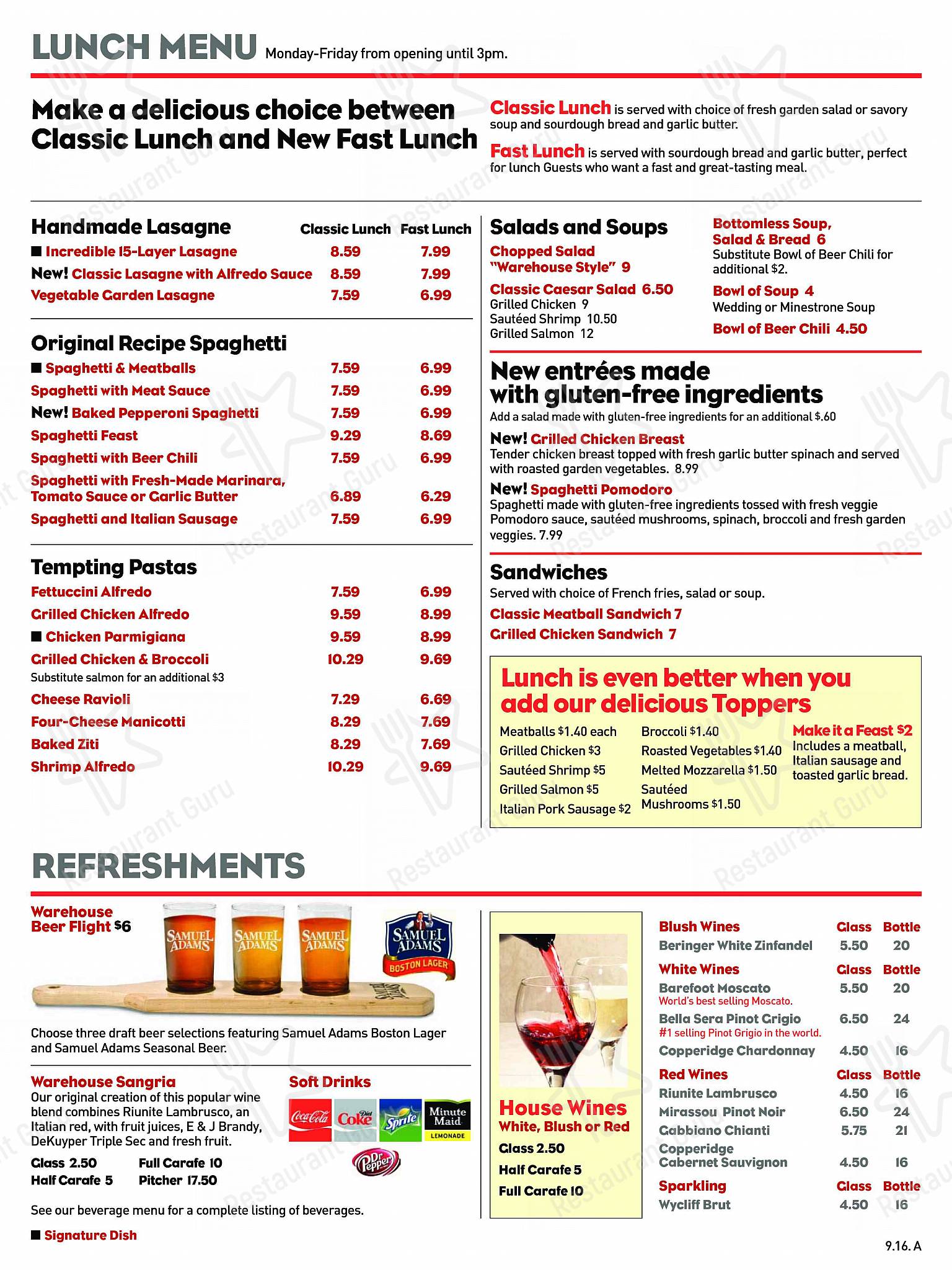 Menu at Spaghetti Warehouse restaurant, Philadelphia