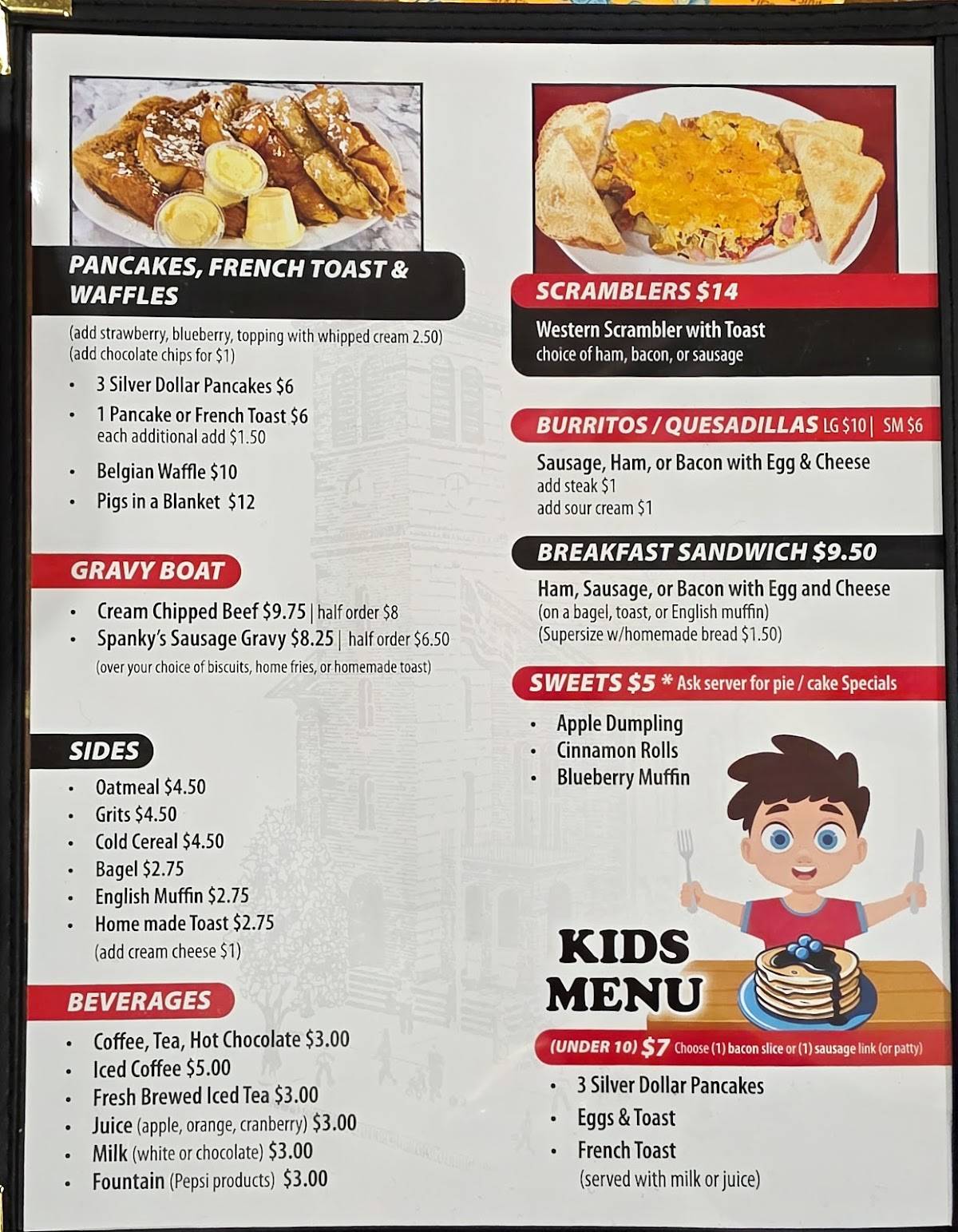 Menu at Spanky's Courthouse Cafe, Clearfield, 24 N 3rd St
