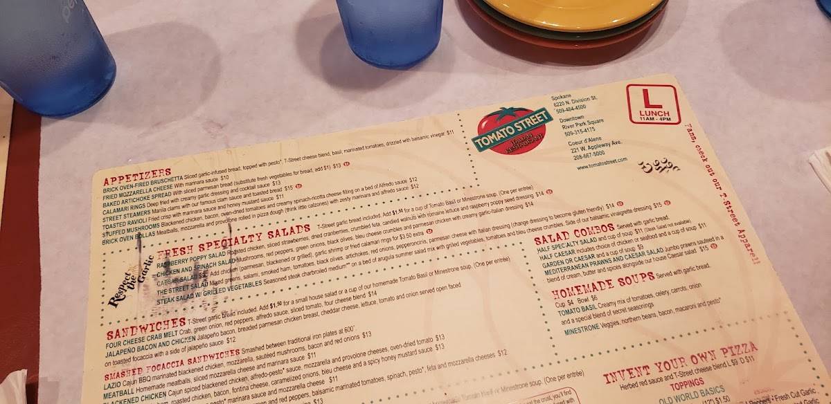 Menu at Tomato Street North Division pizzeria, Spokane, N Division St