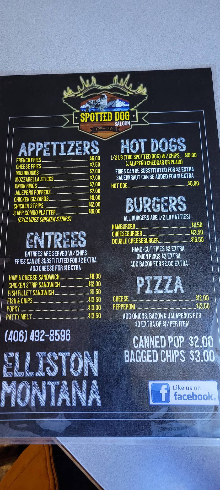 Menu at Spotted Dog Saloon pub & bar, Elliston