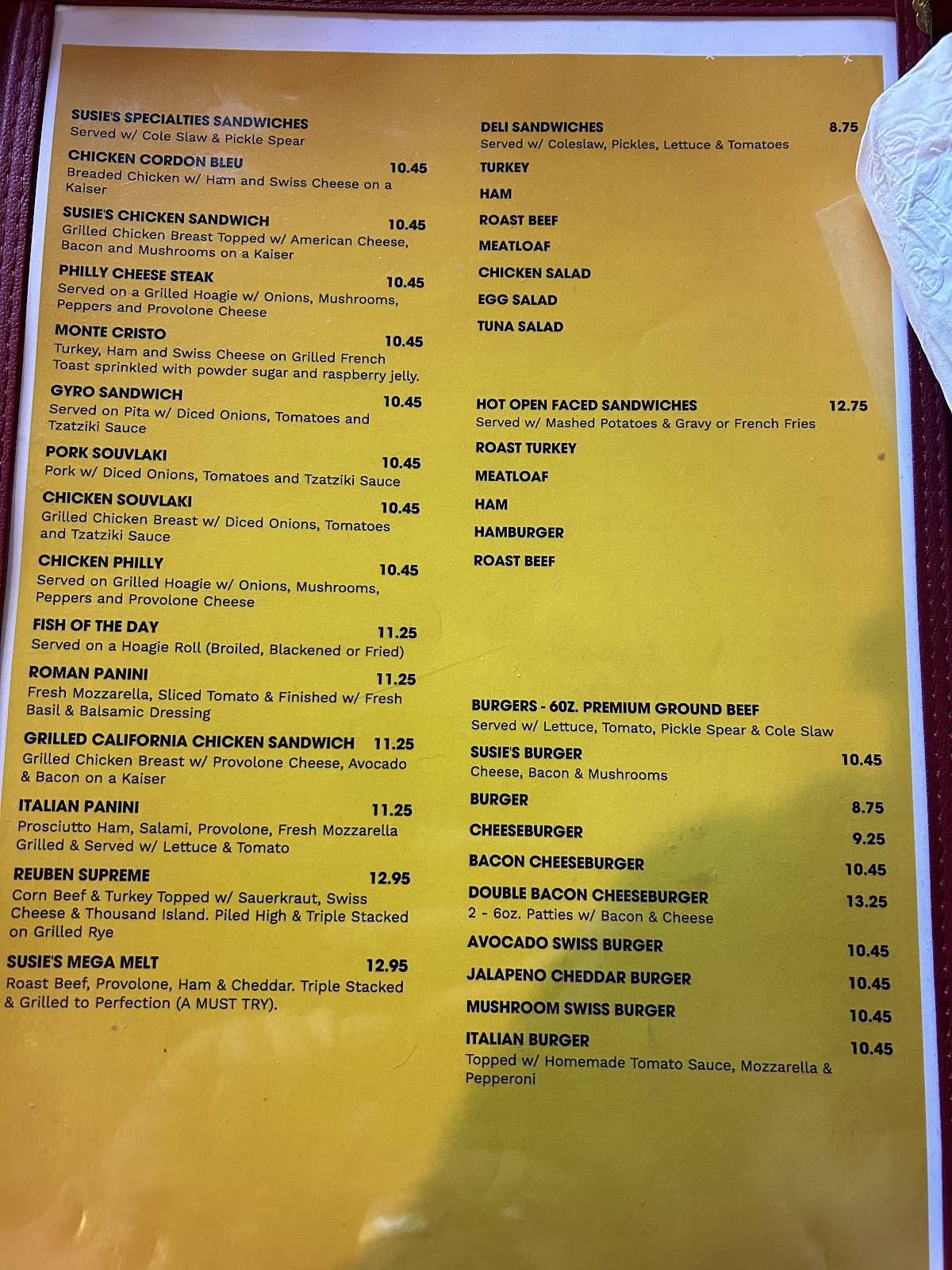 Menu at Susie's Grill pub & bar, Spring Hill