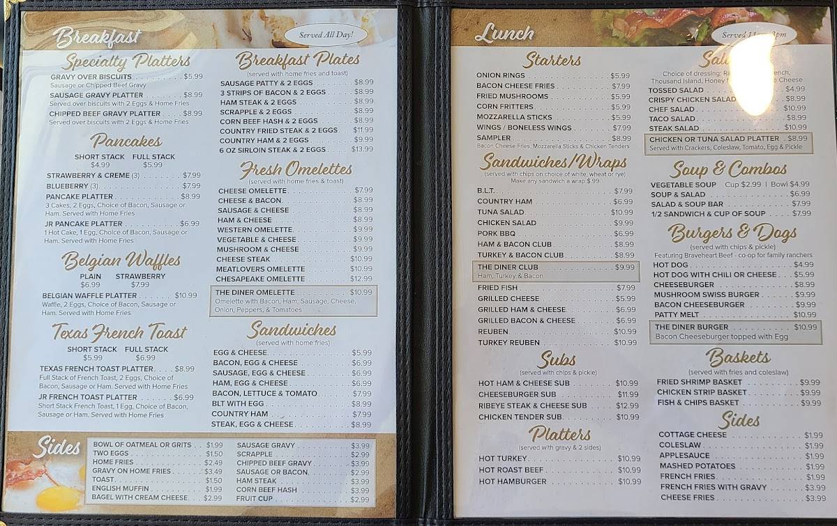 Menu at Spring Mills Diner restaurant, Falling Waters
