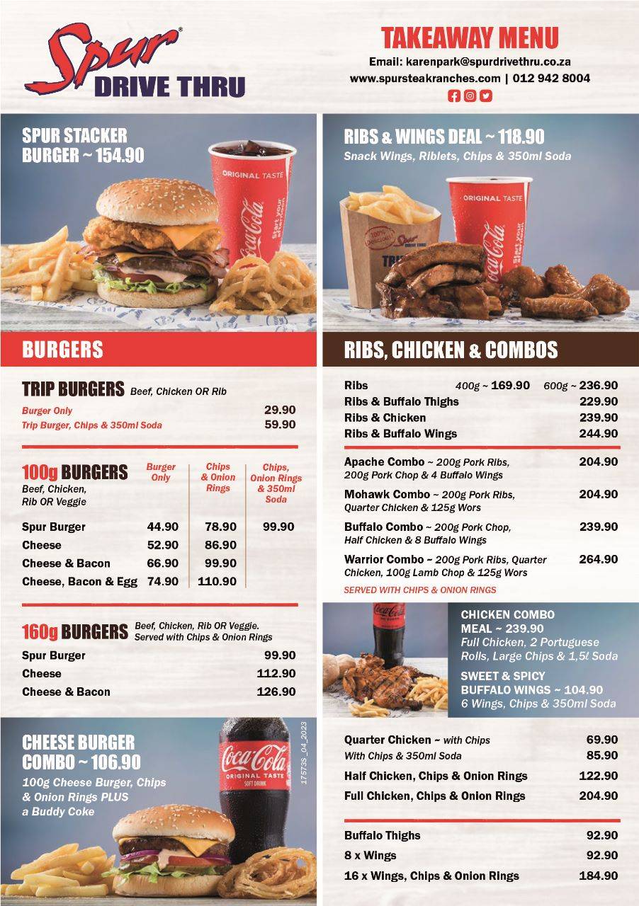 Carta del restaurante Spur Drive Thru (Karenpark, Pretoria), Pretoria