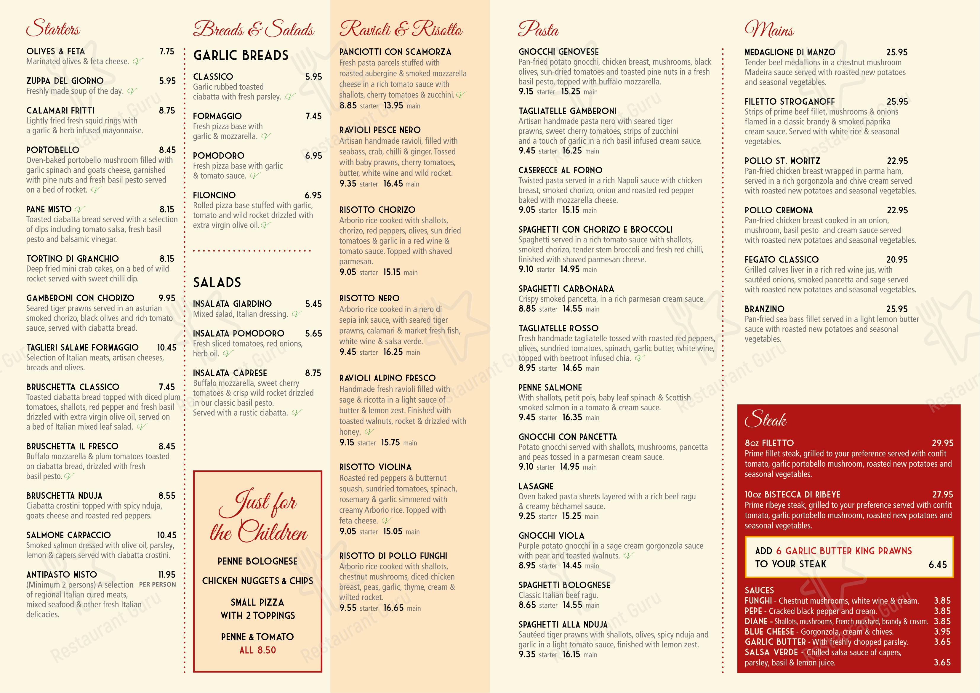 Menu at St Moritz restaurant, Buxton
