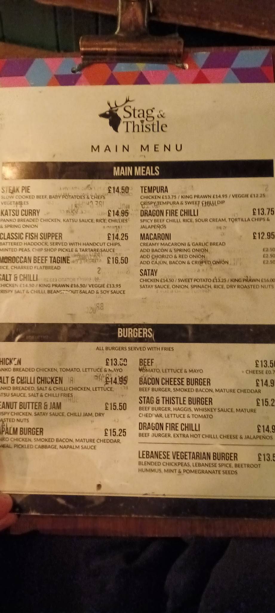 Menu at Stag and Thistle Bar & Restaurant, Glasgow