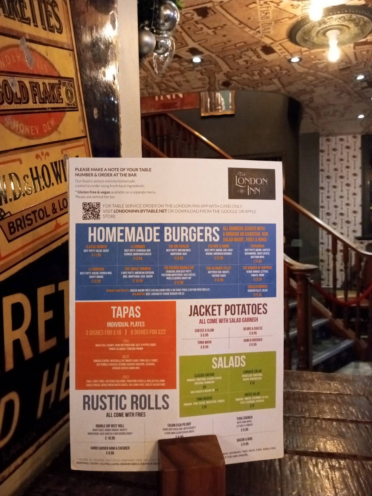 Menu at The London Inn pub & bar, Stamford