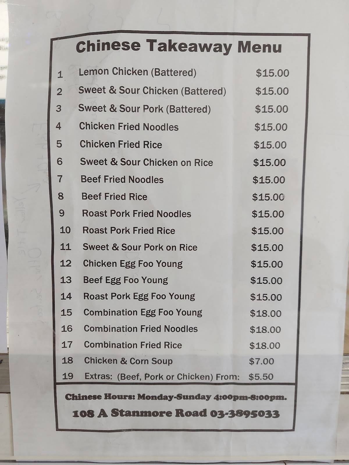 Menu at Stanmore Fish And Chips restaurant, Christchurch