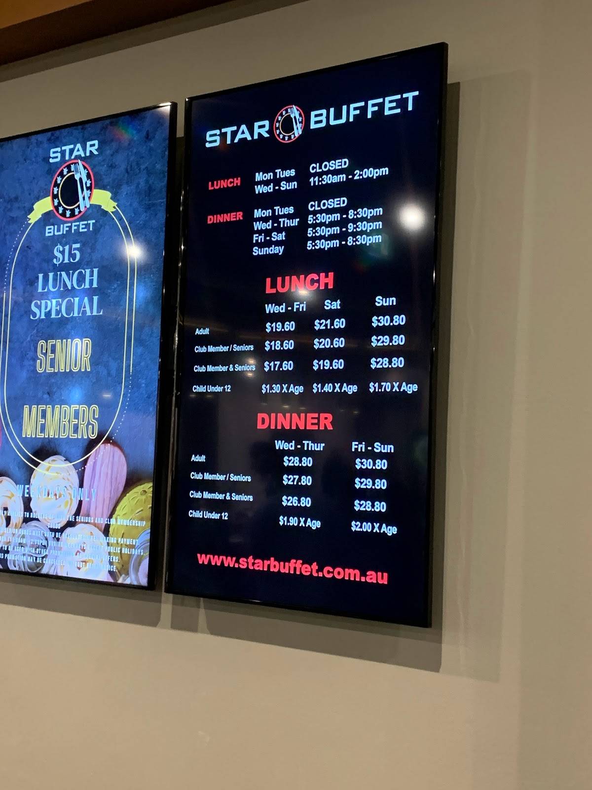 Menu at Star Buffet restaurant, Penrith, RSL Club