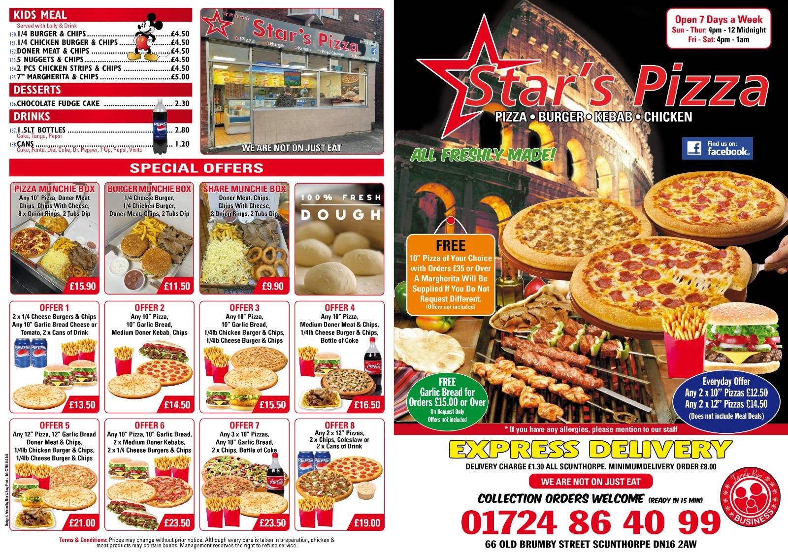 Menu at Star's Pizza ( Brumby corner ) pizzeria, Scunthorpe