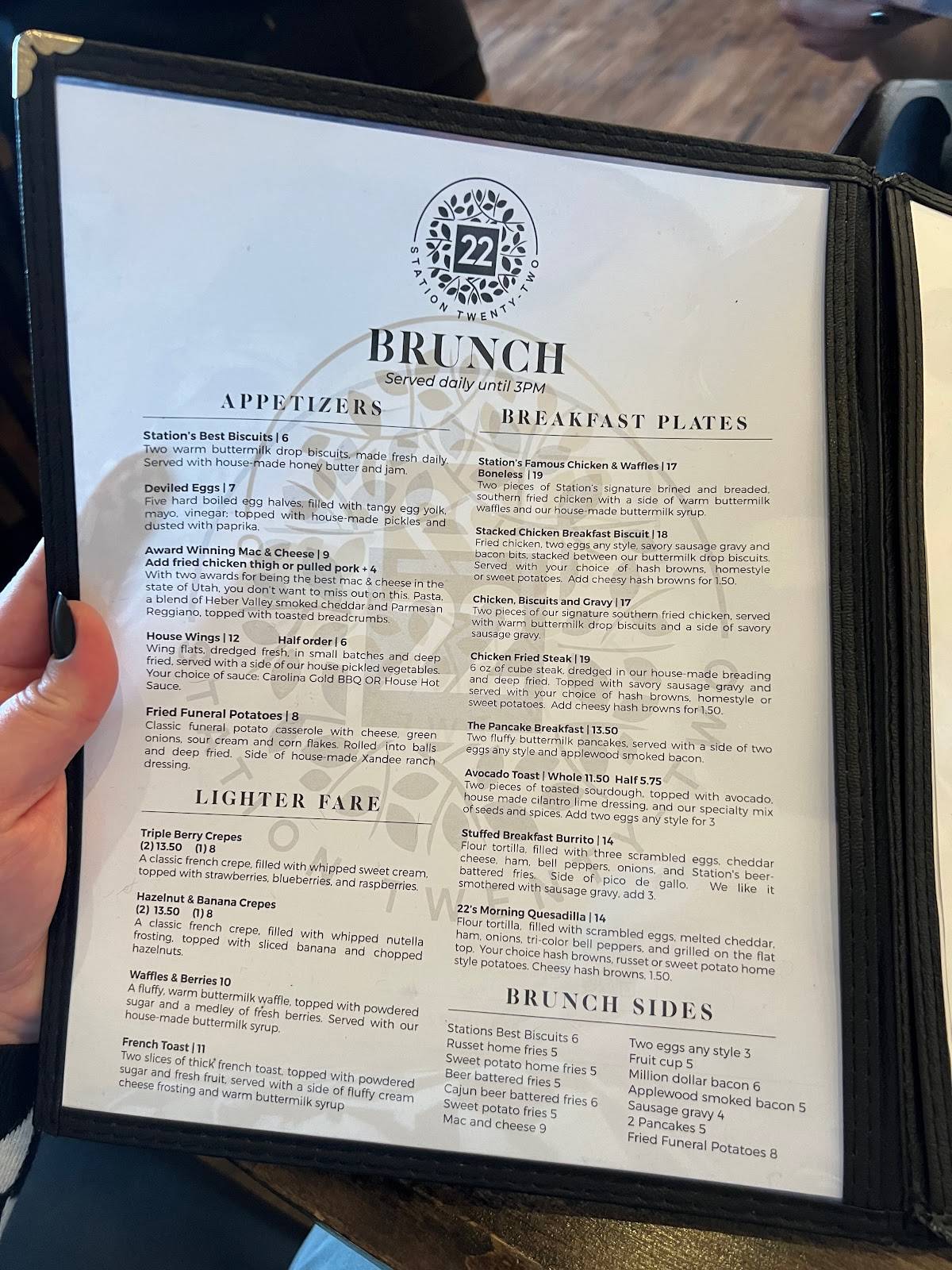 Menu at Station 22 restaurant, Provo