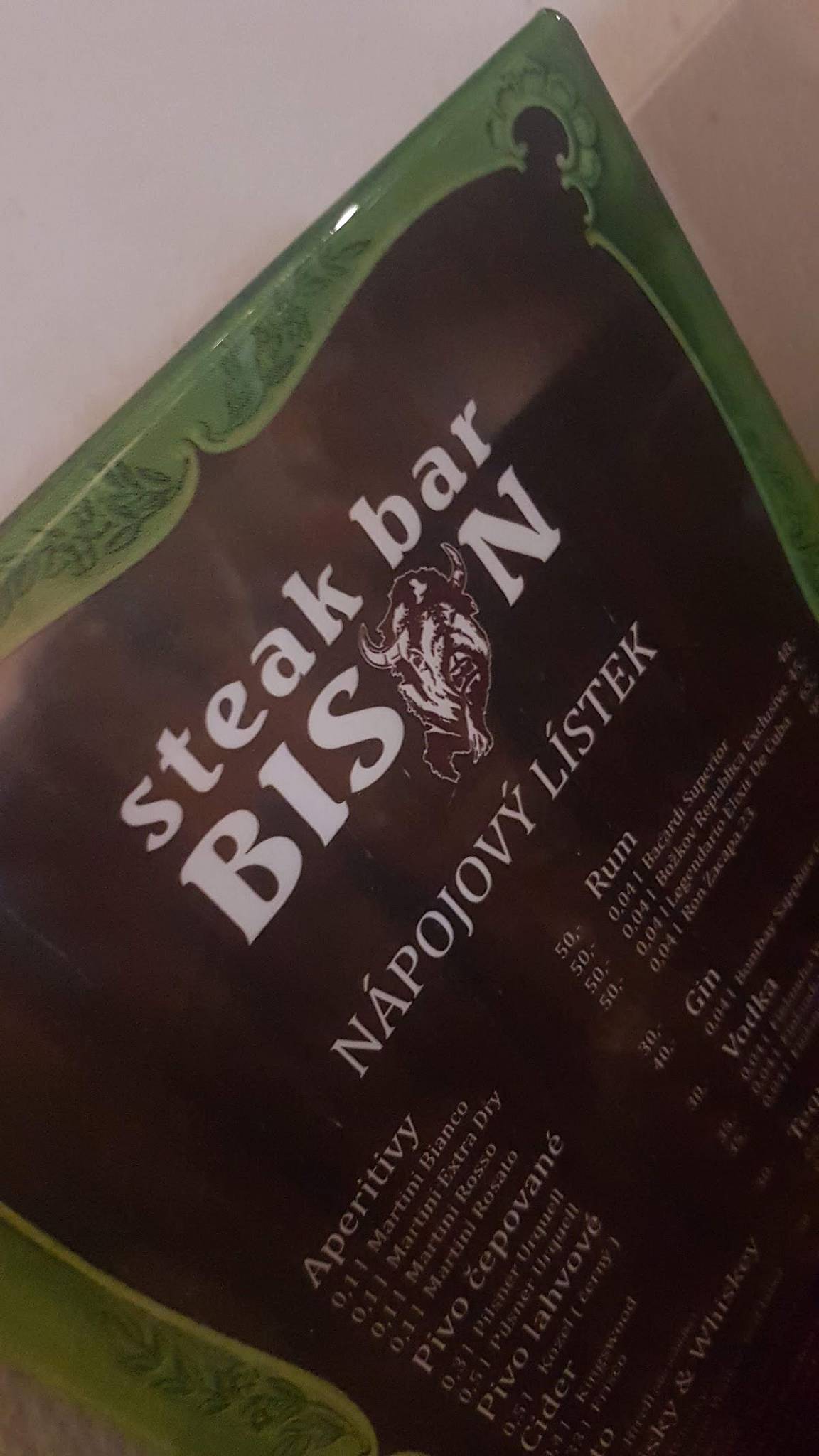 Menu at Steak Bar Bison, Hlinsko