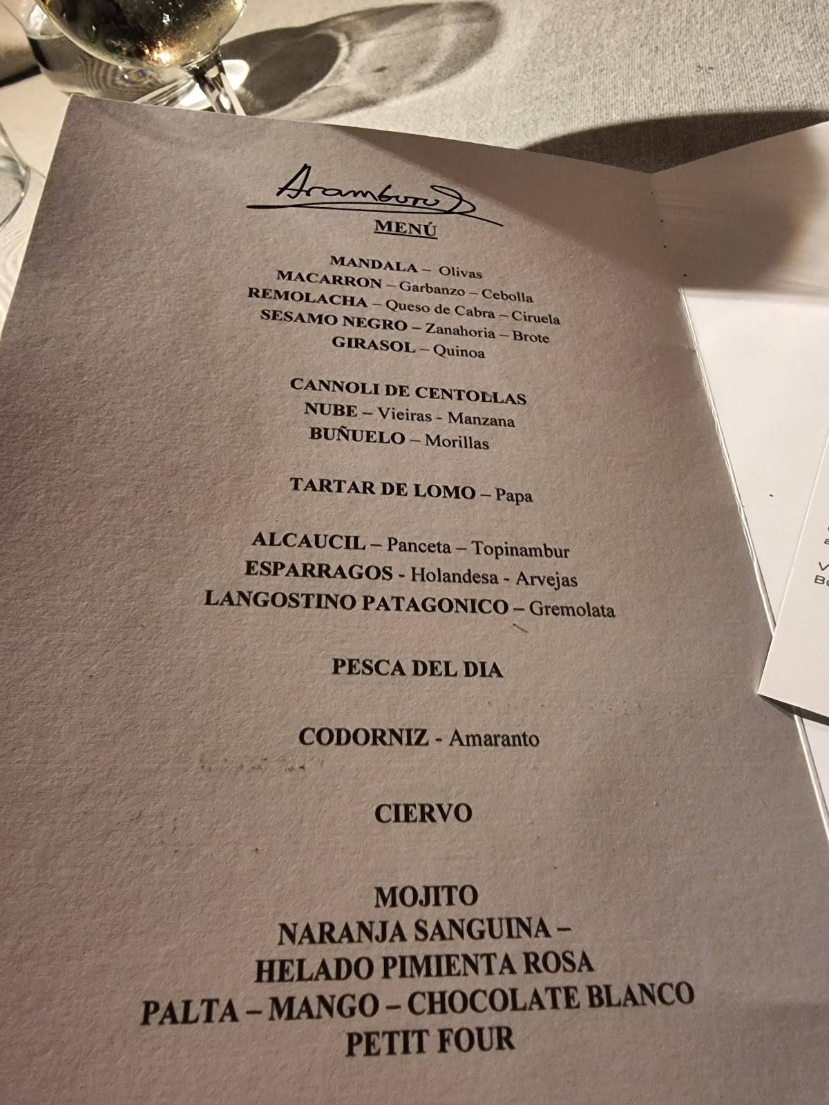 Carta de parrilla Aramburu Relais & Châteaux, Buenos Aires, Vicente ...