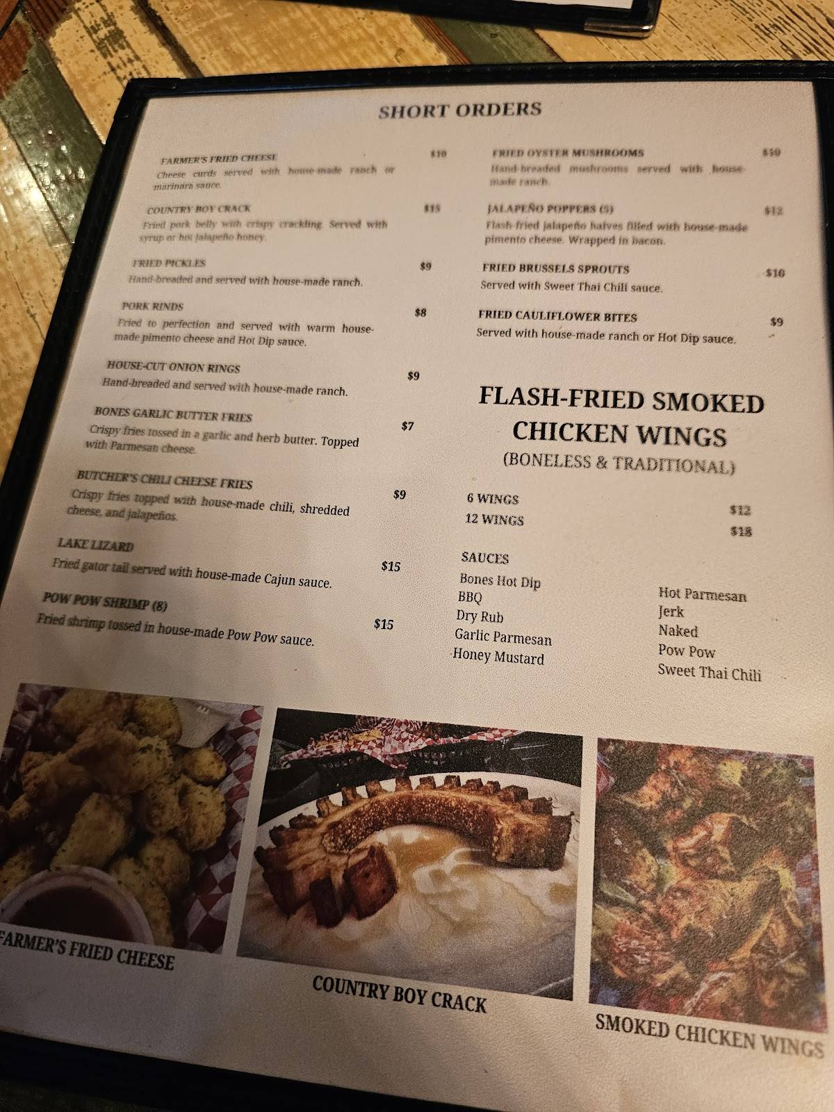 Menu at Bones Jones Burgers and Butchery steakhouse, Morganton