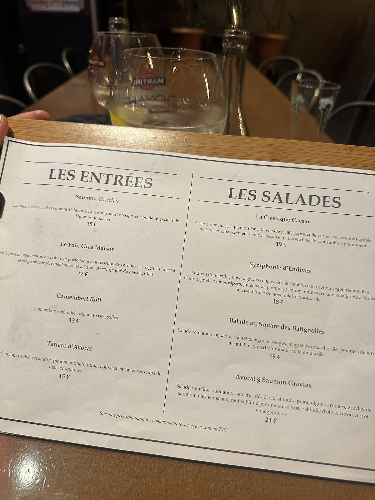Menu au Chez Christophe restaurant à viande, Paris