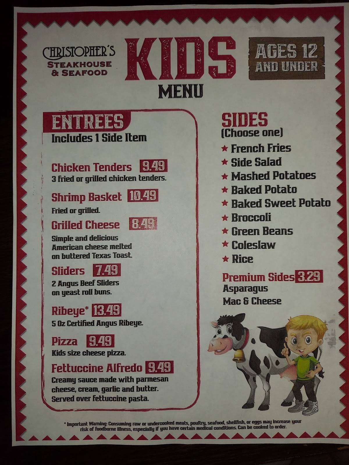 Menu at Christopher's Steakhouse and Seafood, Leland