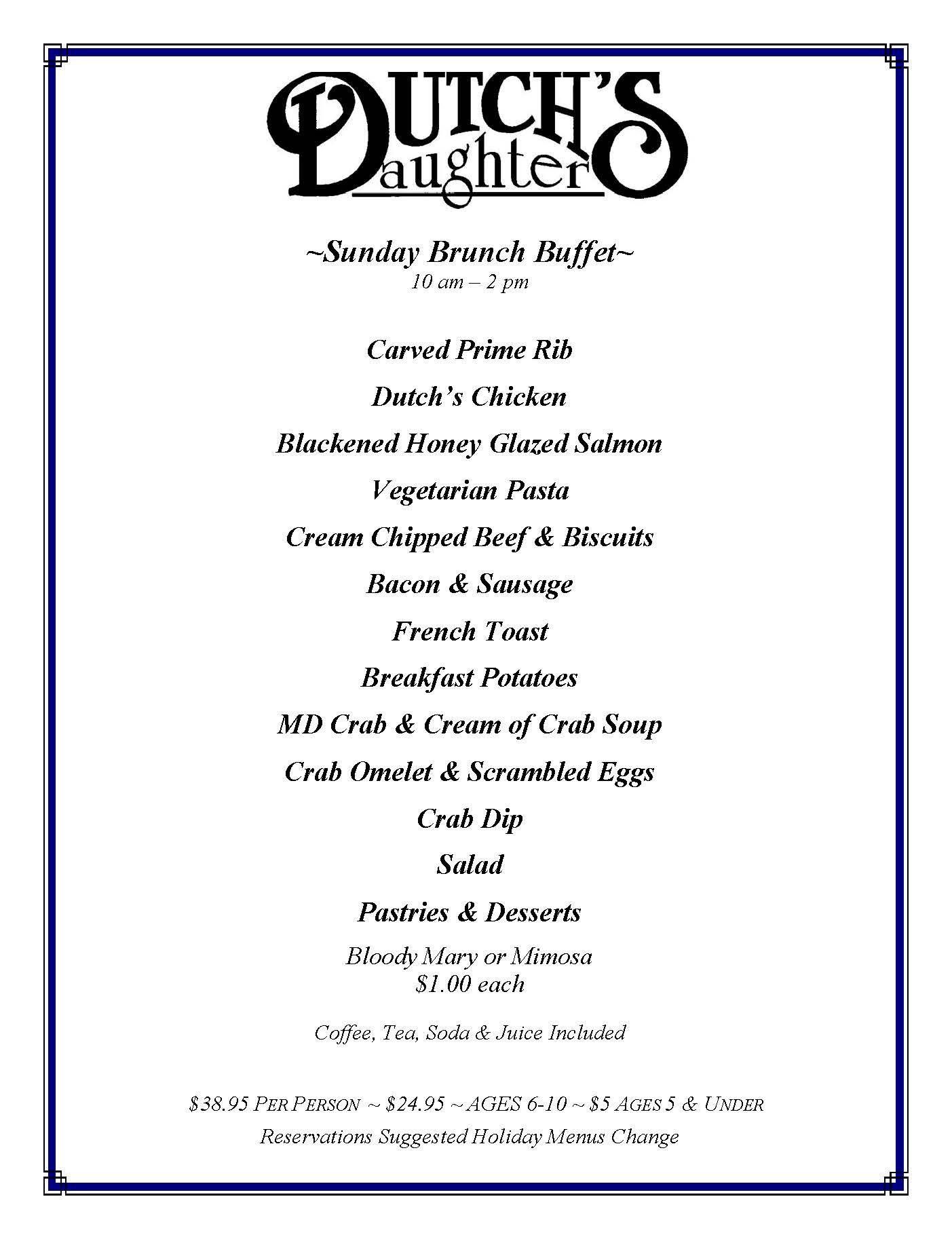 Menu at Dutch's Daughter steakhouse, Frederick, 581 Himes Ave