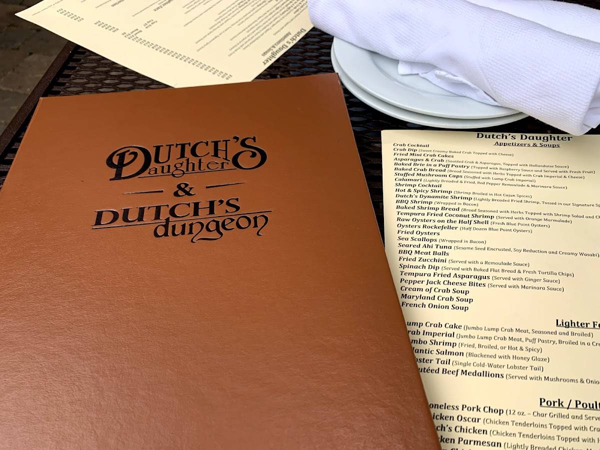 Menu at Dutch's Daughter steakhouse, Frederick, 581 Himes Ave