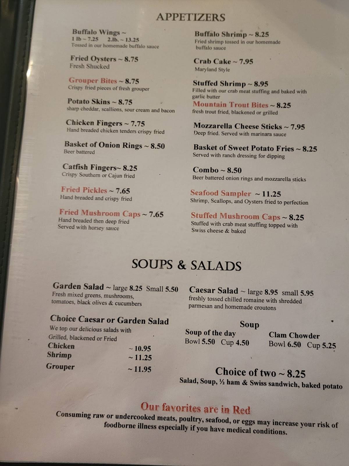 Menu at Jimmy Mac's Restaurant, Bryson City