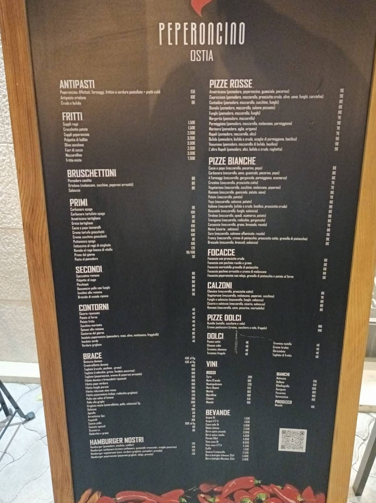 Menu at Peperoncino Ostia Ristorante, Ostia, Via Claudio