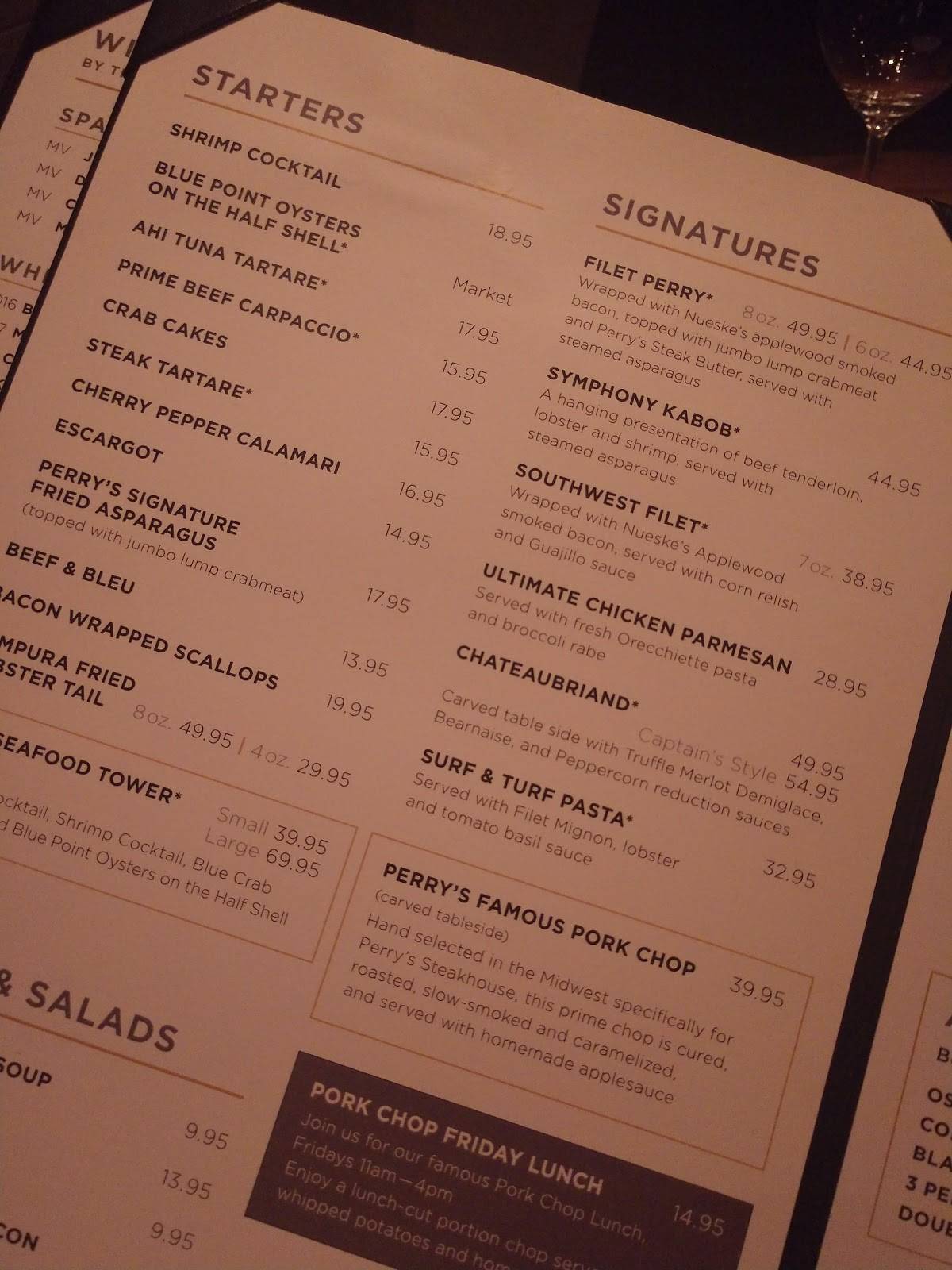 Menu at Perry's Steakhouse & Grille, Grapevine