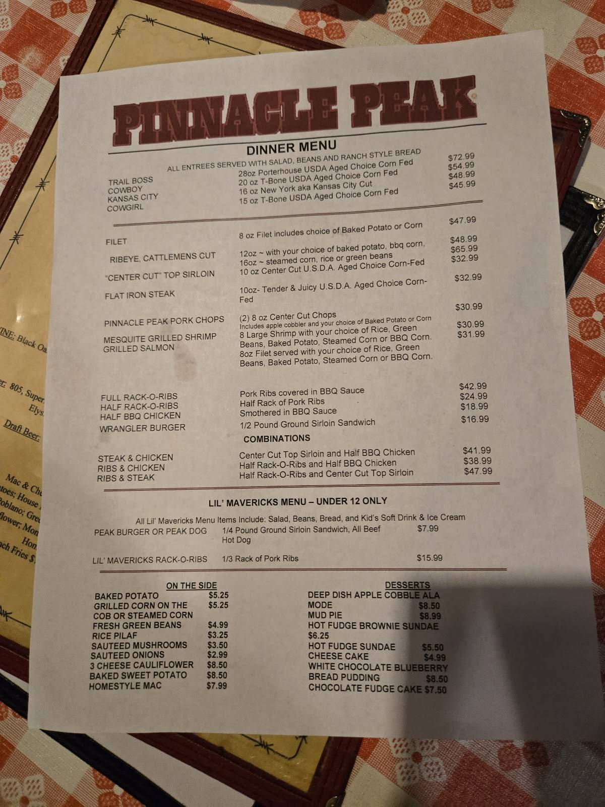 Menu at Pinnacle Peak Steakhouse,San Dimas, San Dimas