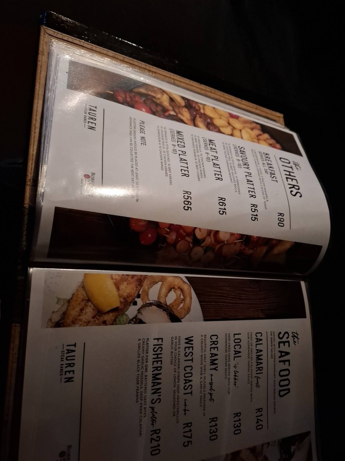 Menu at Tauren Steak Ranch Springbok steakhouse, Springbok