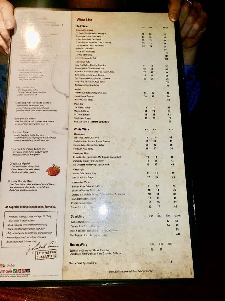 Menu at The Chop House steakhouse, Sevierville, Parkway