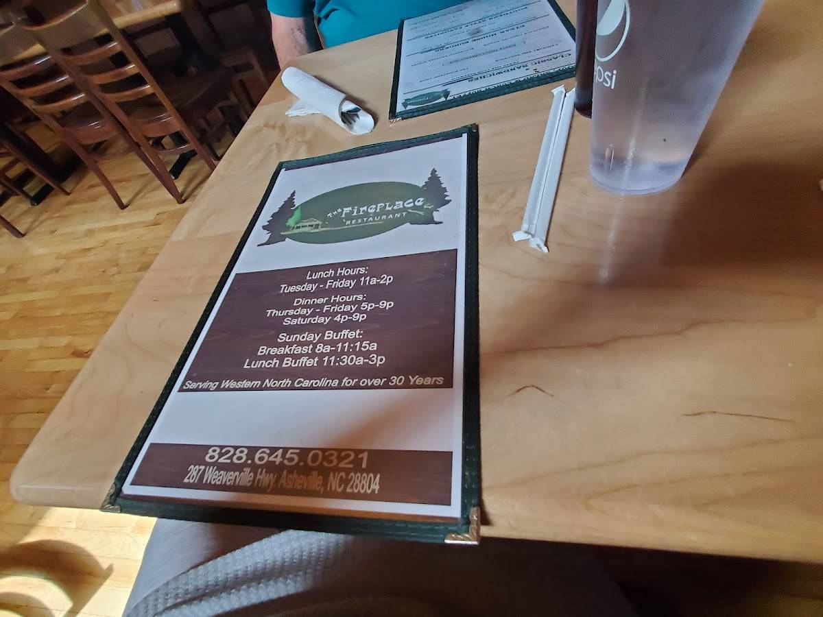 Menu at The Fireplace Restaurant, Asheville