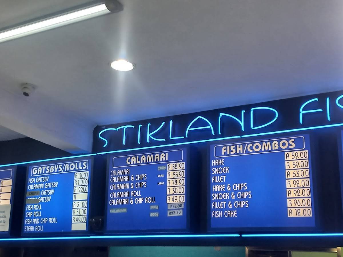 Menu at Stikland Fisheries restaurant, Cape Town