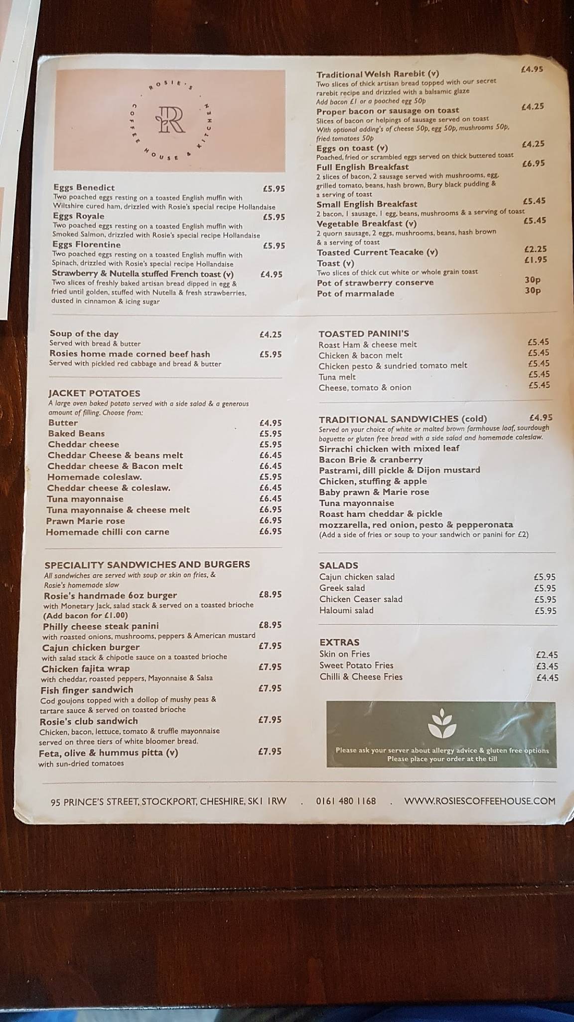 Menu at Rosie's Coffee Bar And Kitchen, Stockport