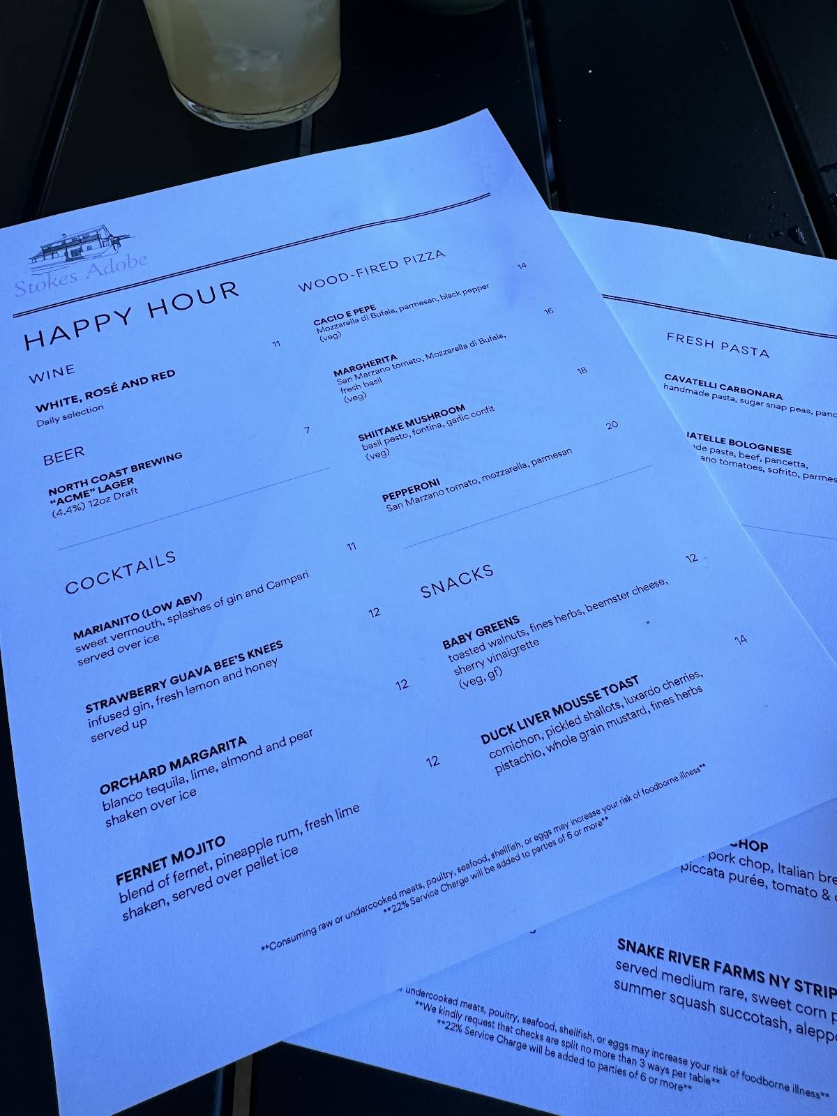 Menu at Stokes Adobe Restaurant, Monterey