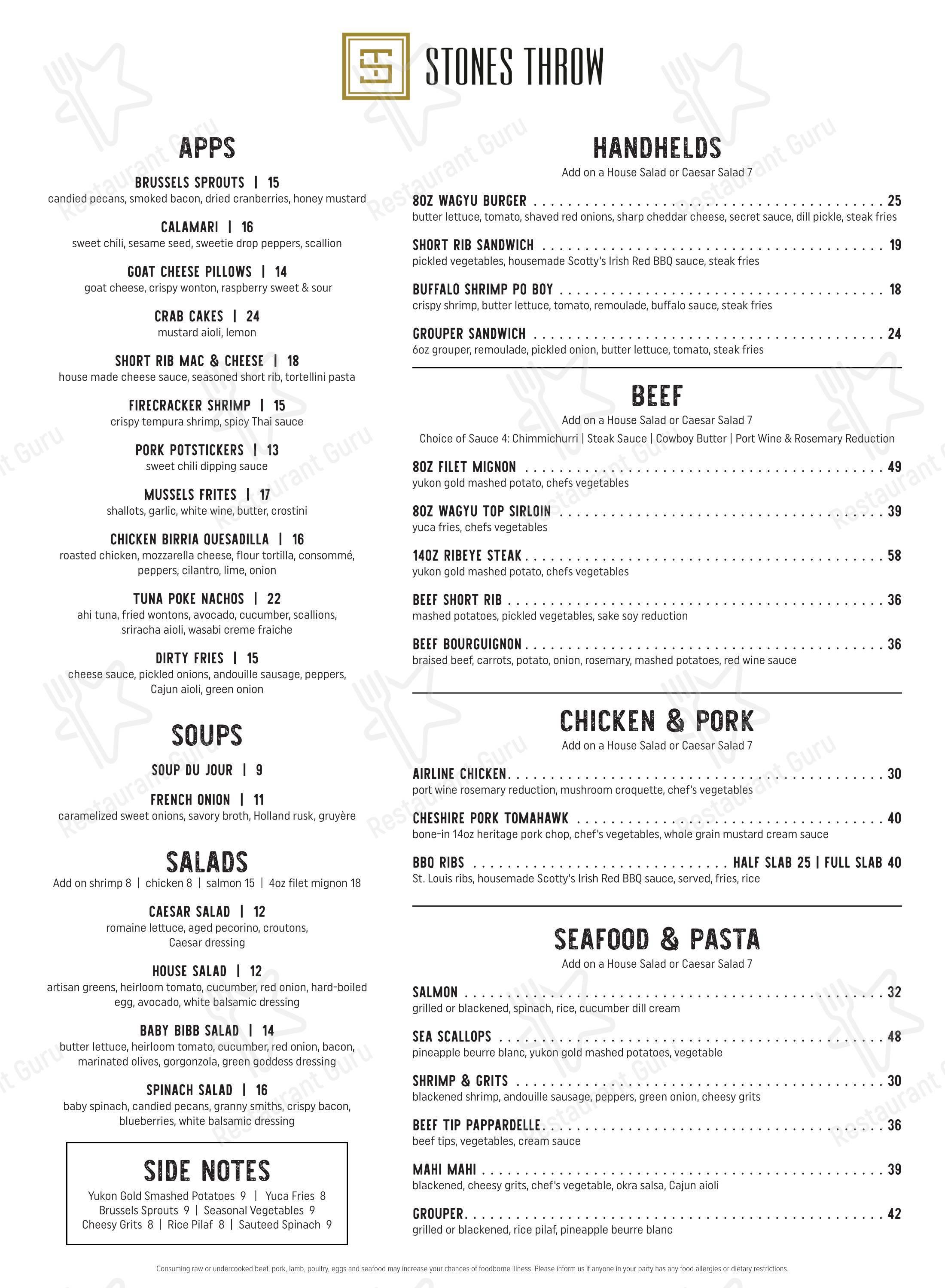 Menu at Stones Throw pub & bar, Cape Coral