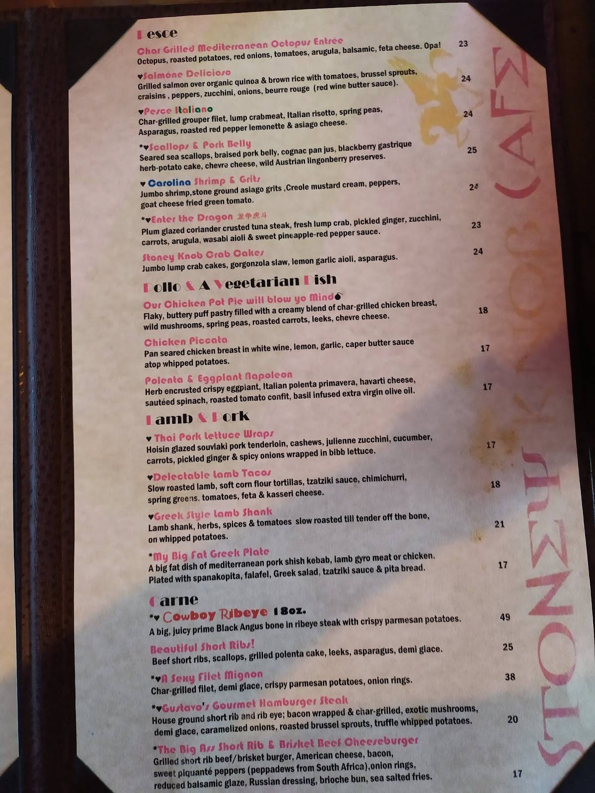 Menu at Stoney Knob Cafe, Weaverville
