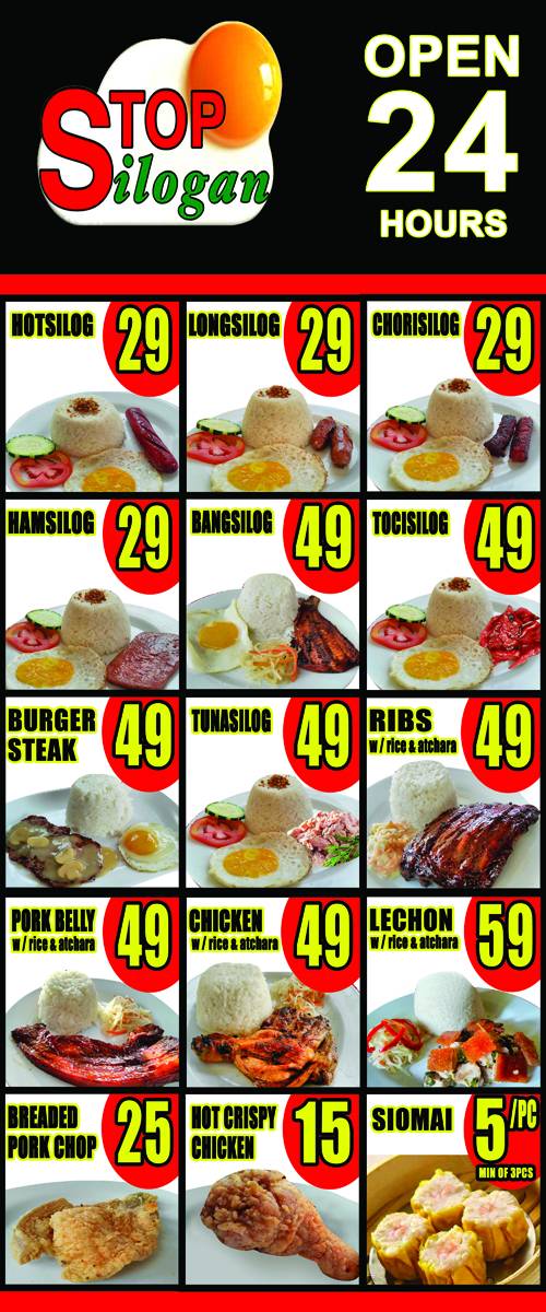 Menu at StopSilogan restaurant, Cebu City, Melecio Obenieta St.