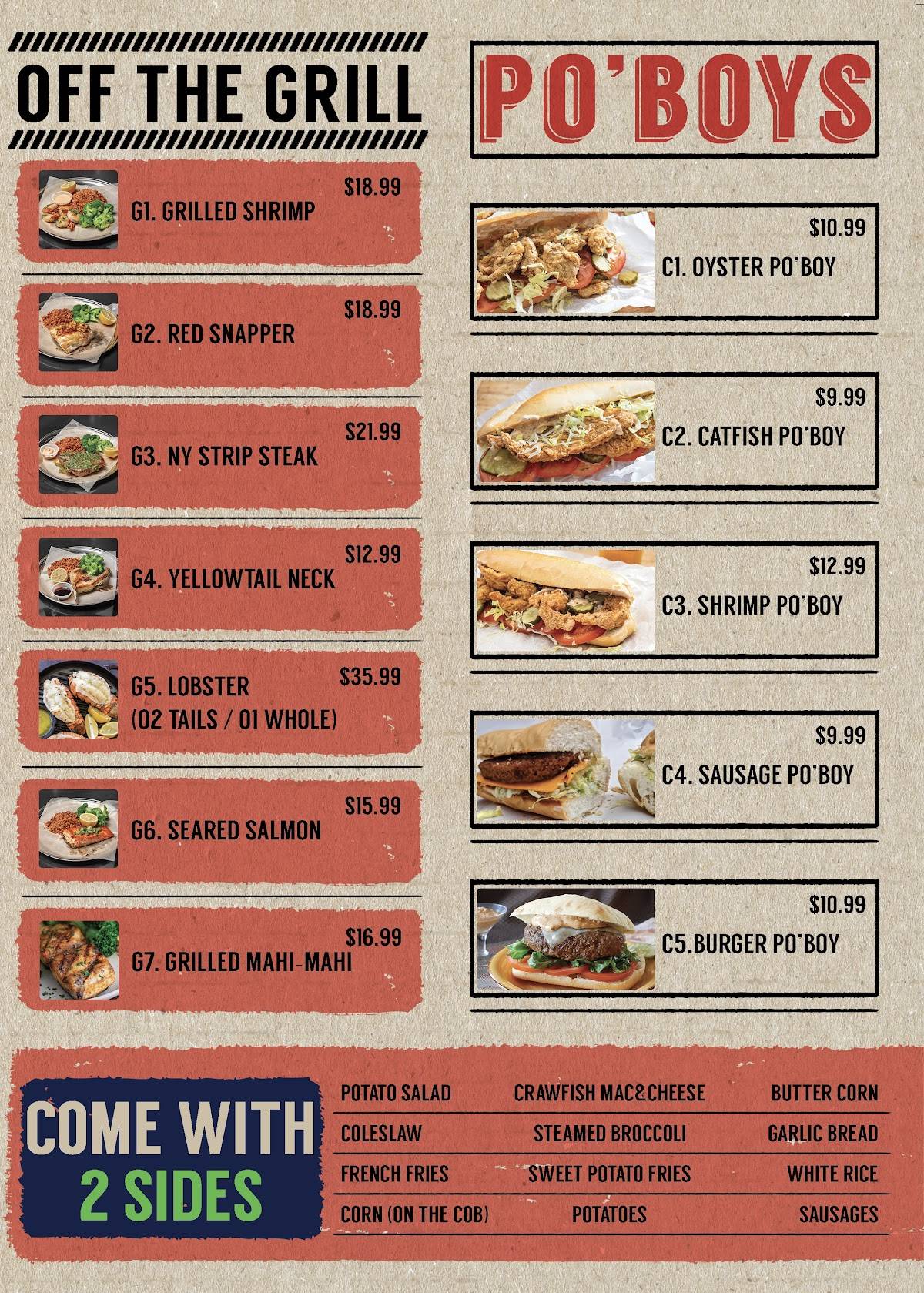 Menu at Street Brothers Seafood restaurant, Nashville