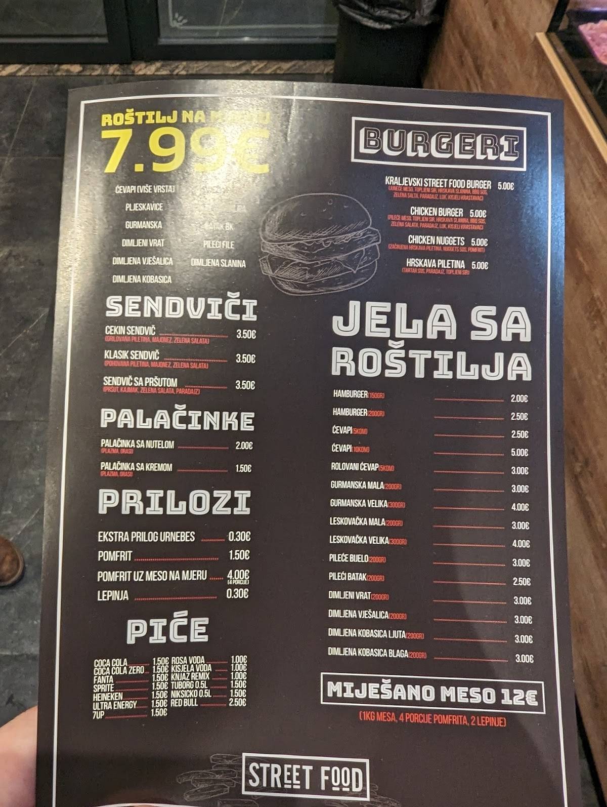 Menu au Street_food_pg restaurant, Podgorica