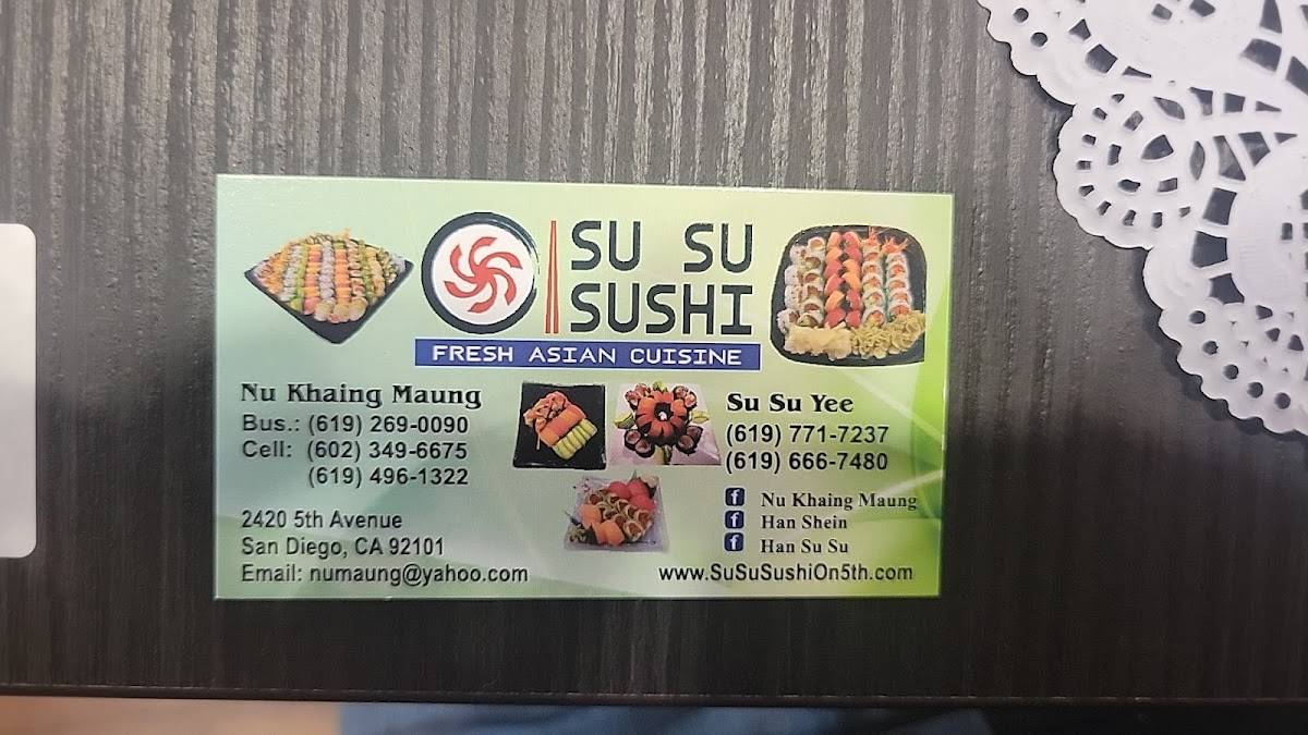 Menu at Su Su Sushi restaurant, San Diego