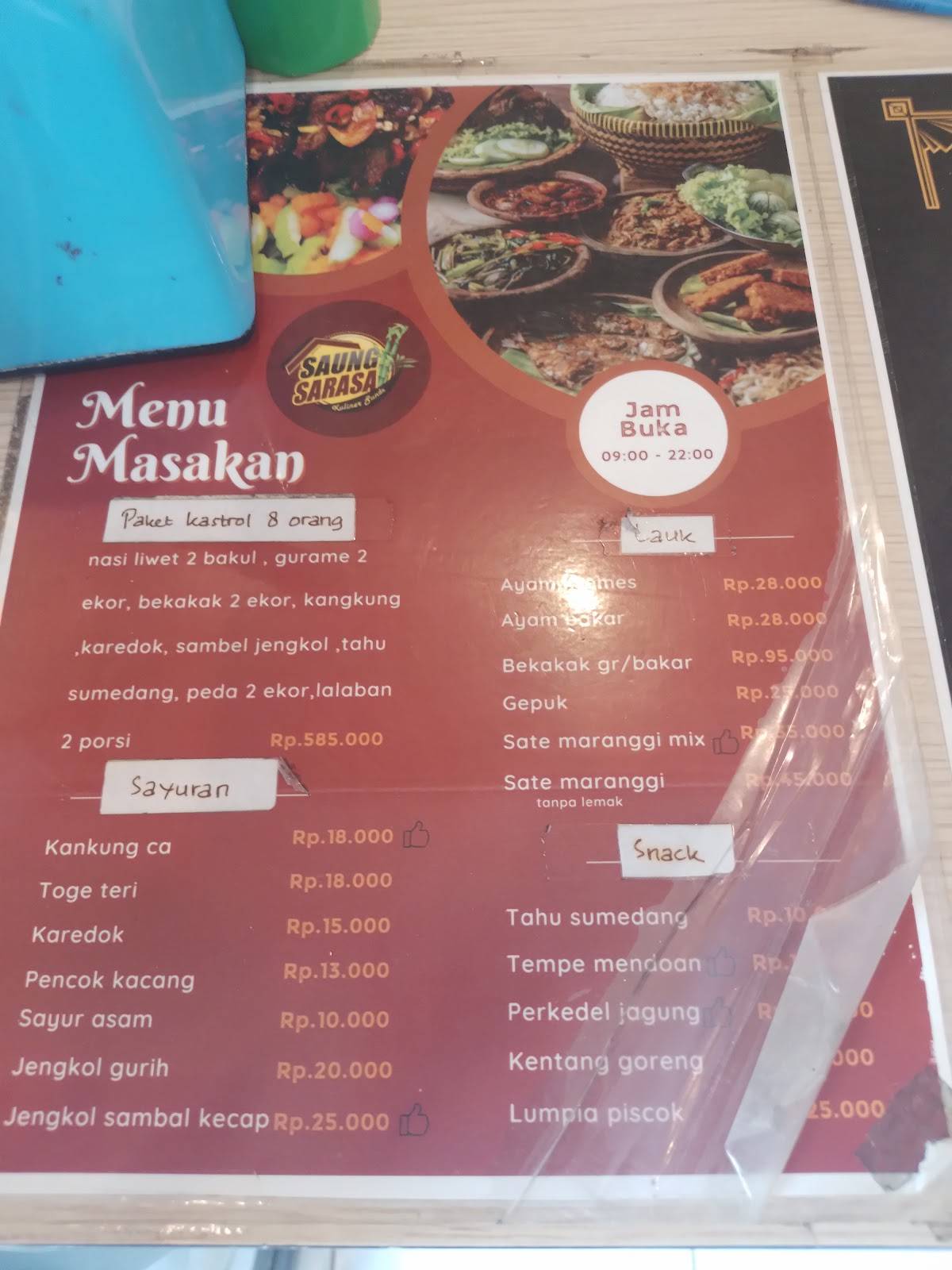 Menu at Rumah makan Saung Sarasa restaurant, Subang