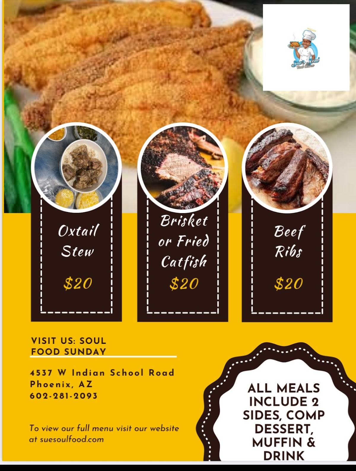 Menu at Sue Soul Food Heaven restaurant, Phoenix
