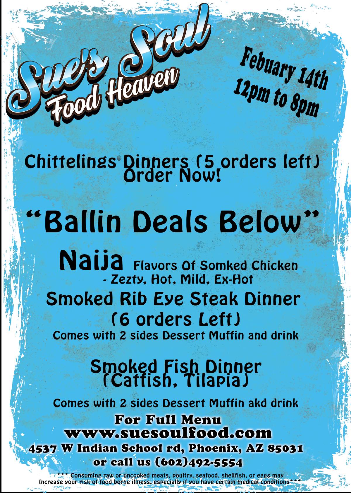 Menu at Sue Soul Food Heaven restaurant, Phoenix