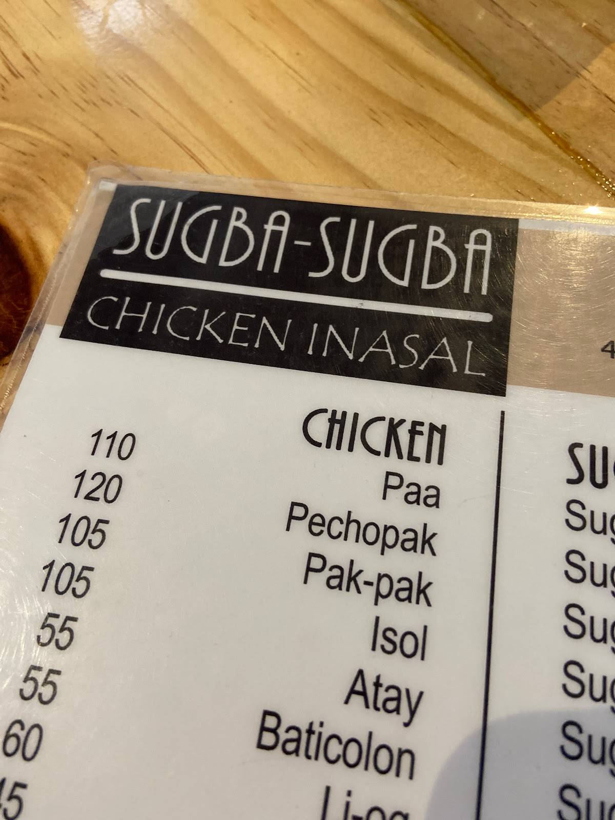 Carta del restaurante Sugba Sugba Chicken Inasal, Bacolod