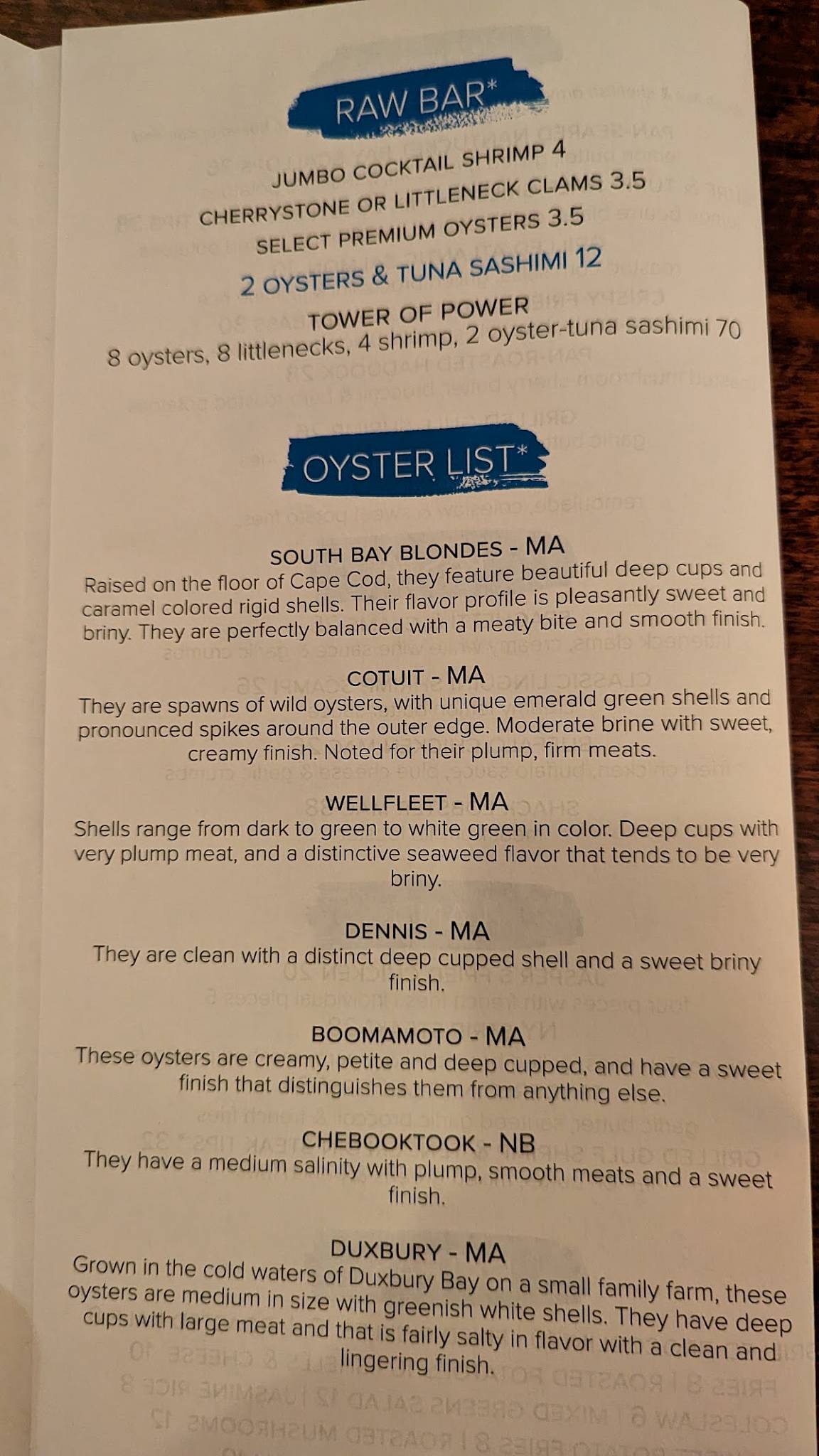 Menu at Summer Shack pub & bar, Boston, 50 Dalton St