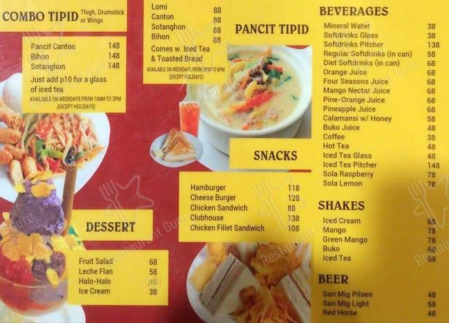 Menu at Sunburst Fried Chicken restaurant, Cebu City, Ayala Center