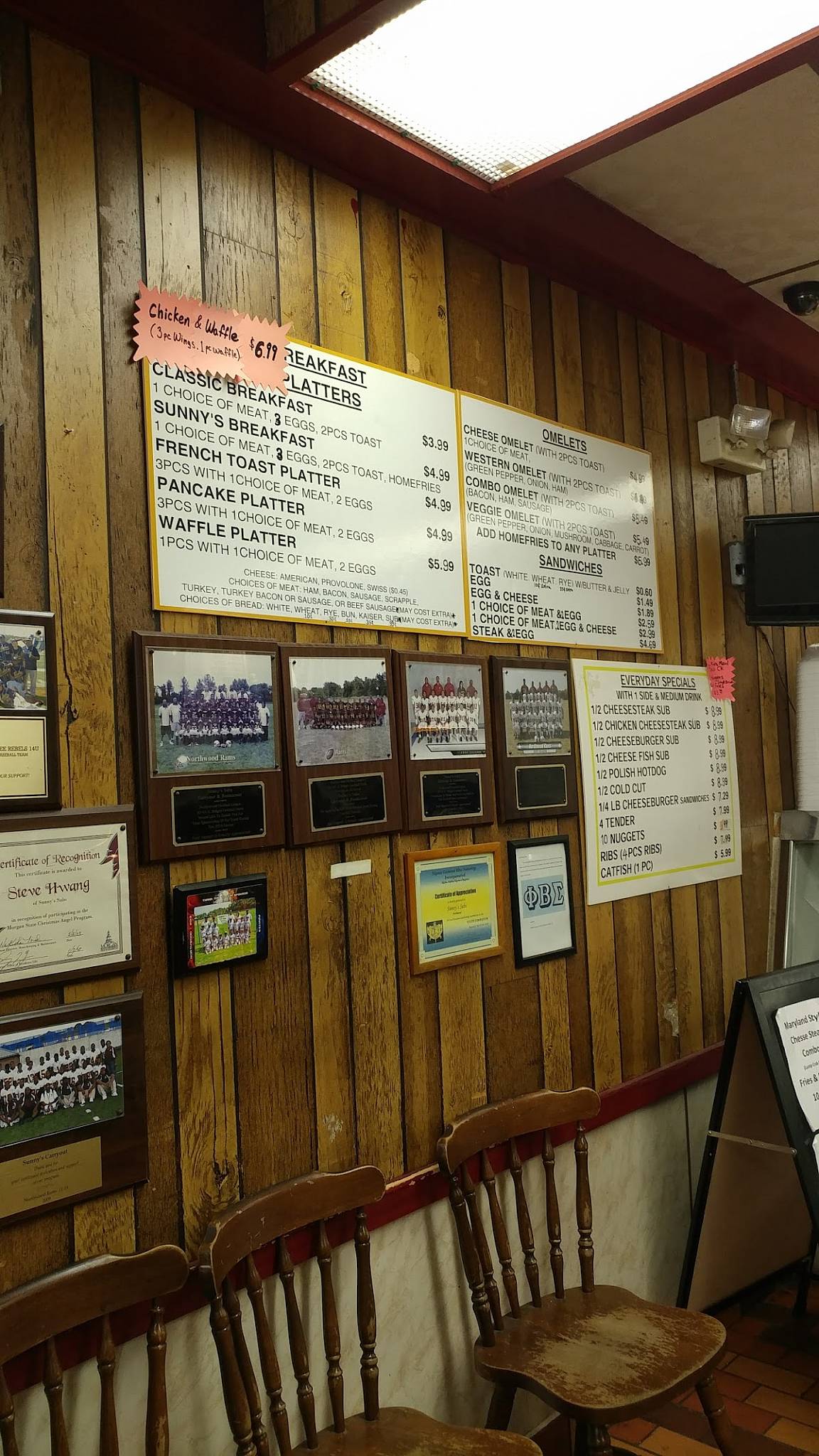 Menu at Sunny’s Sub restaurant, Baltimore, Havenwood Rd