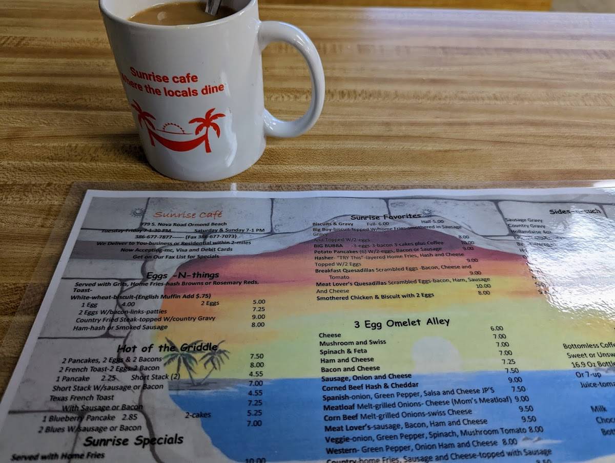 Menu at Sunrise Cafe, Ormond Beach